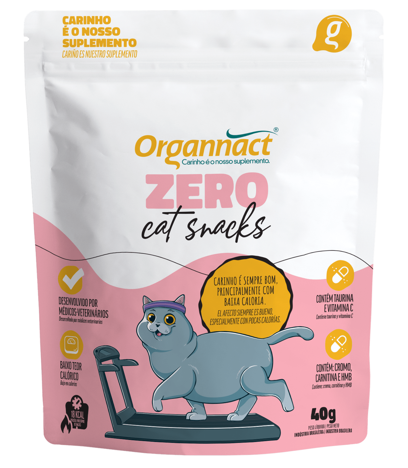 Petisco Organnact Cat Snacks Zero Baixa Caloria para Gatos 40g - Petnautas