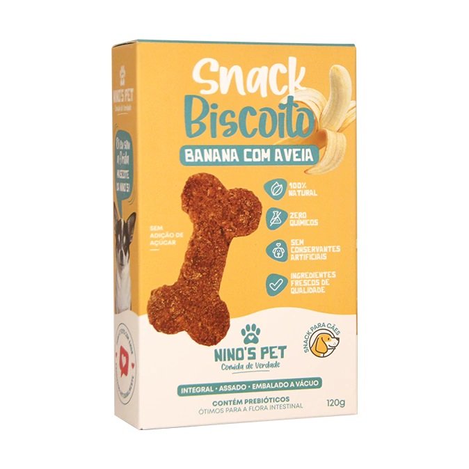 SNACK BISCOITO BANANA COM AVEIA 120G NINOS PET - Petnautas