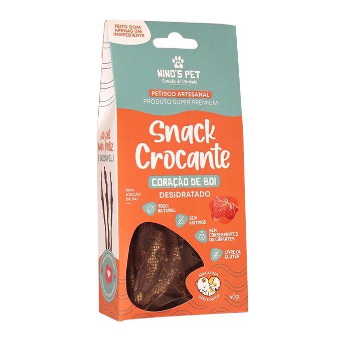 SNACK CROCANTE CORACAO BOVINO 40G NINOS PET - Petnautas
